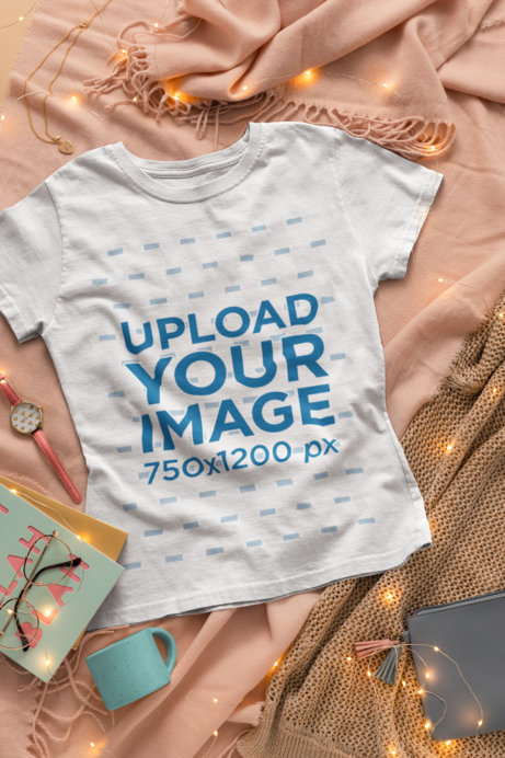 Placeit - Flat Lay T-Shirt Mockup over a Cooper Soft Fabric Surrounded ...
