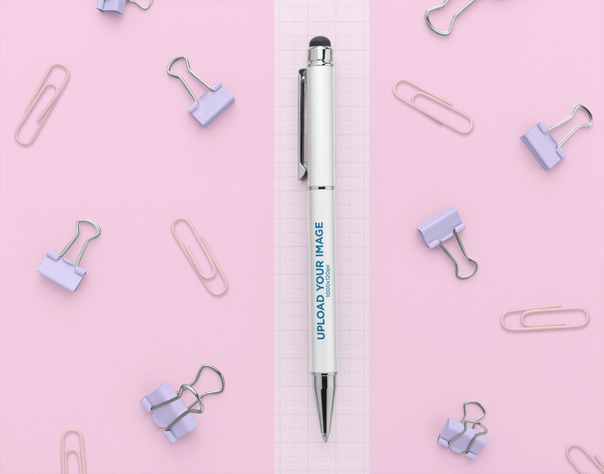 Placeit - Mockup of a Promo Pen at a Colorful Setting with Office Clips