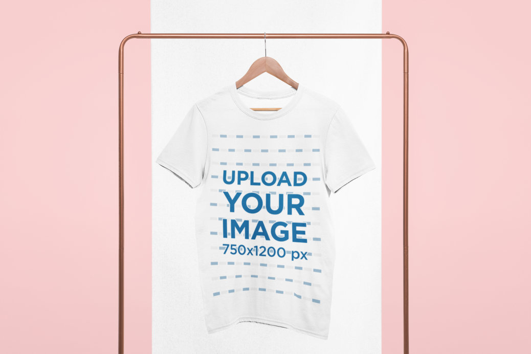 Placeit - Minimal Mockup of a Tee Hanging from a Copper Clothing Rack