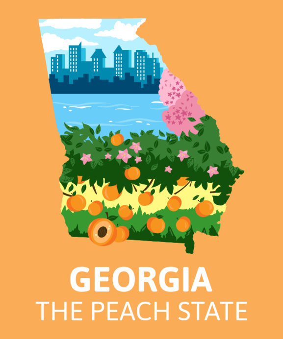 Placeit - Illustrated T-Shirt Design Template of the State of Georgia