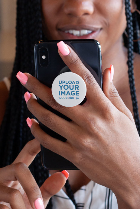 Placeit - Phone Grip Mockup of a Woman Holding Her Phone