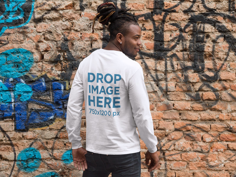 Placeit - Back of a Guy with Locs Wearing a Long Sleeve Tee Mockup ...