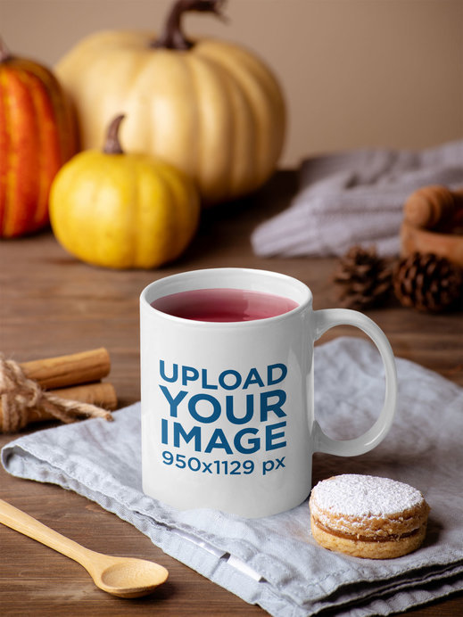 Placeit - Thanksgiving-Themed Mockup of an 11 oz Coffee Mug