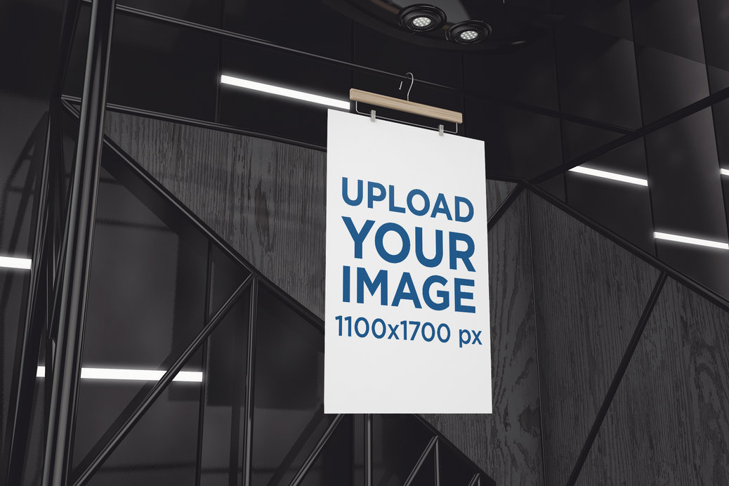 Placeit - Exhibition Poster Mockup Featuring a Dark Metal Structure