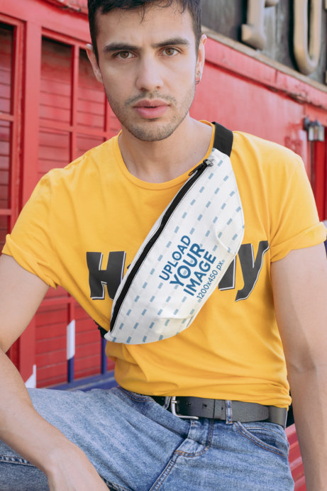 Placeit - Mockup of a Trendy Man Wearing a Fanny Pack in the City