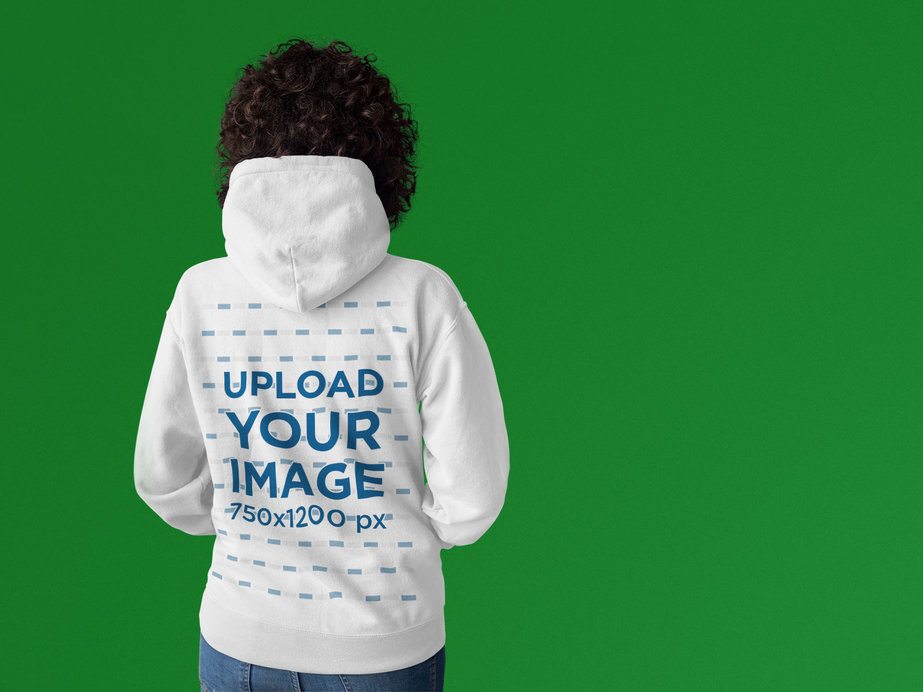Placeit - Back Mockup of a Curly Haired Woman Wearing a Hoodie Facing a ...