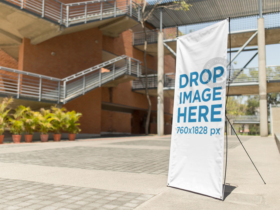 Placeit - Banner Mockup at an Office Building Courtyard