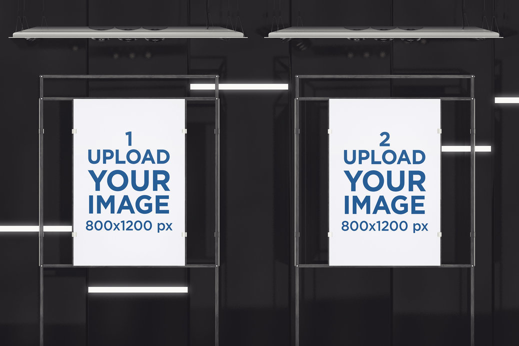 Placeit - Mockup of Two Exhibition Posters Displayed on Metal Structures