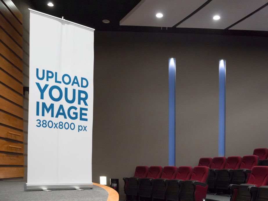 Placeit - Vertical Banner Mockup in an Auditorium Stage
