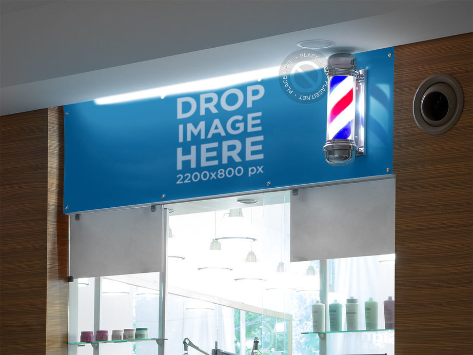 Placeit - Horizontal Banner Mockup at a Barber Shop