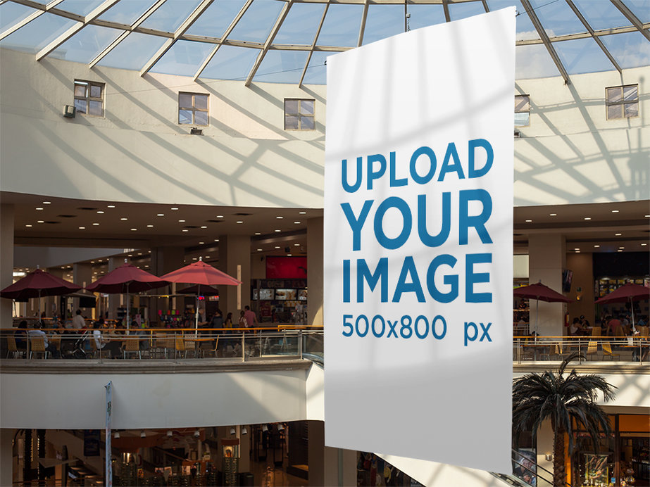 Placeit - Vertical Banner Mockup at a Shopping Mall