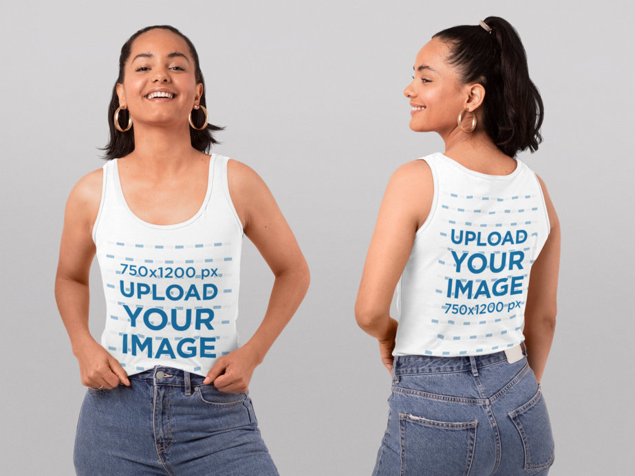 Placeit - Both-Sides View Mockup of a Woman Wearing a Tank Top Inside a ...