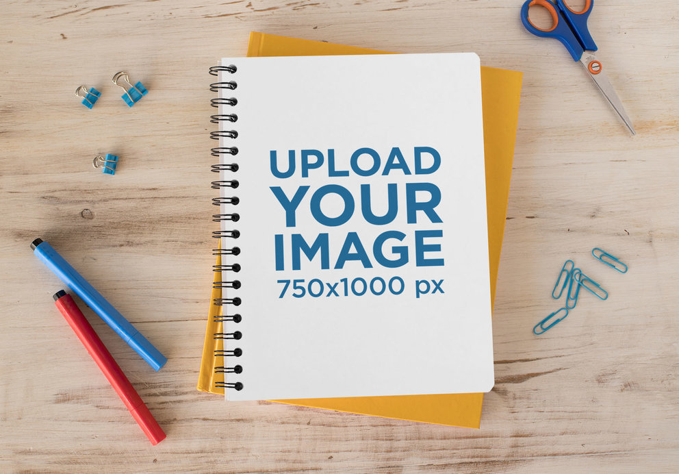Placeit - Mockup of a Spiral Notebook on a Wooden Surface with ...
