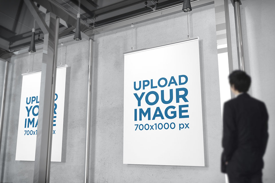 Placeit - Mockup of Two Posters Displayed Inside a Minimalist Building