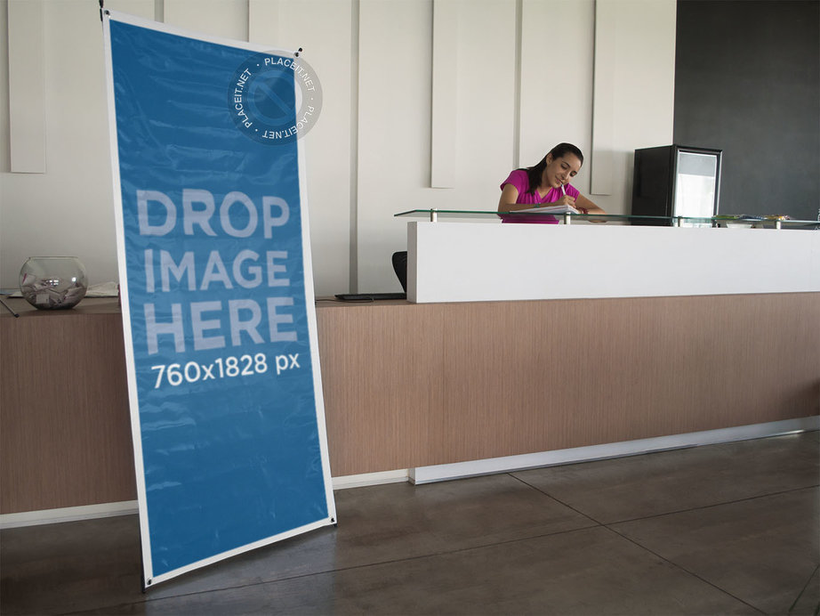 Placeit - Vertical Banner Mockup at a Lobby