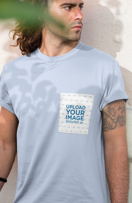 Placeit - Pocket Tee Mockup Featuring a Long-Haired Man