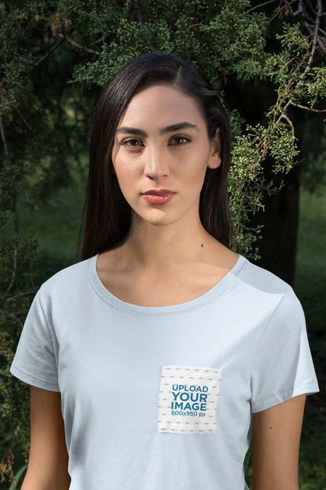 Placeit - Pocket Tee Mockup Featuring a Serious-Looking Woman