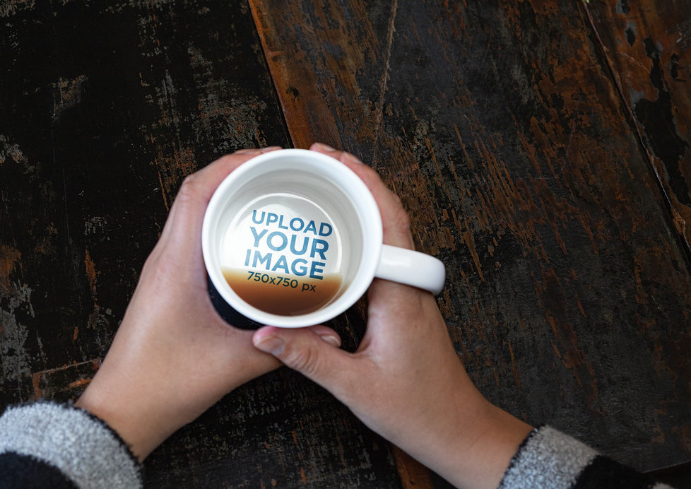 Placeit - 15 oz Hidden Message Mug Mockup on a Wooden Table