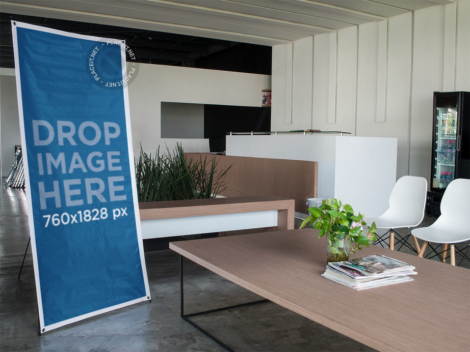 Placeit - Vertical Banner Mockup in a Modern Lobby