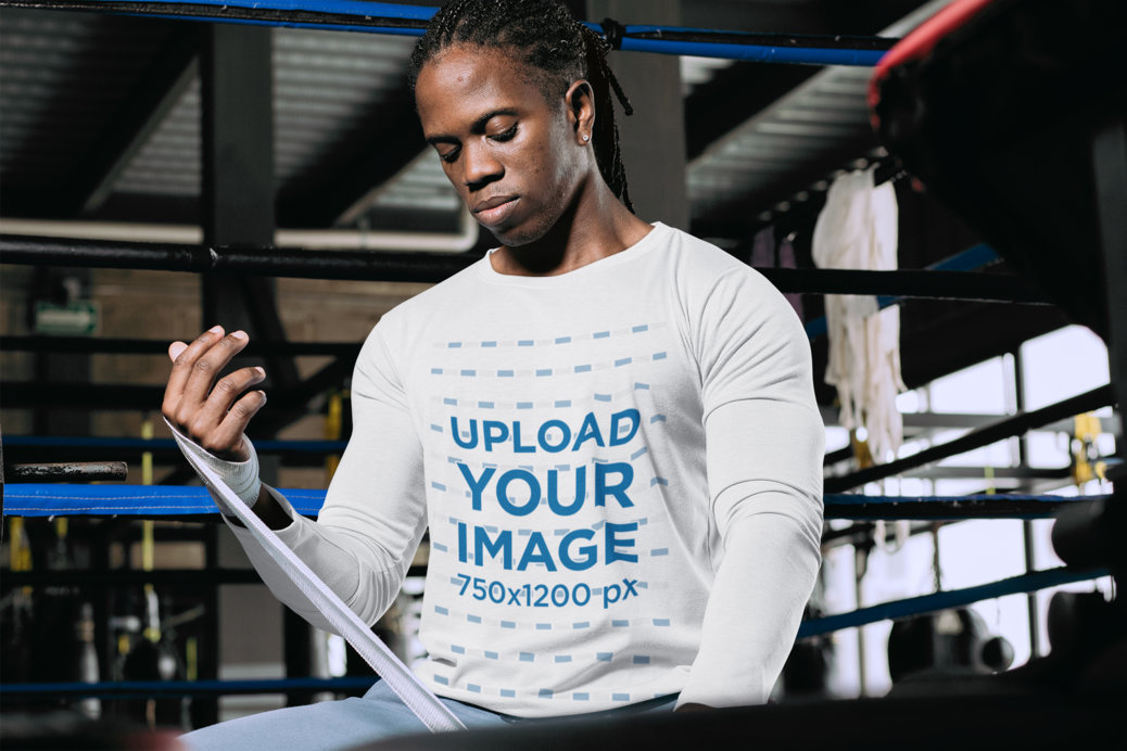 Placeit - Long Sleeve Mockup Featuring a Man Wrapping His Hands with ...