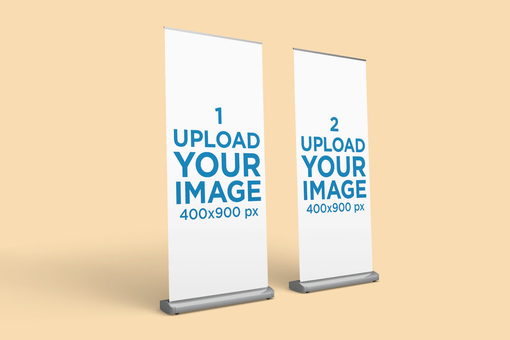 Placeit - Mockup of Two Vertical Banners Against a Solid Surface