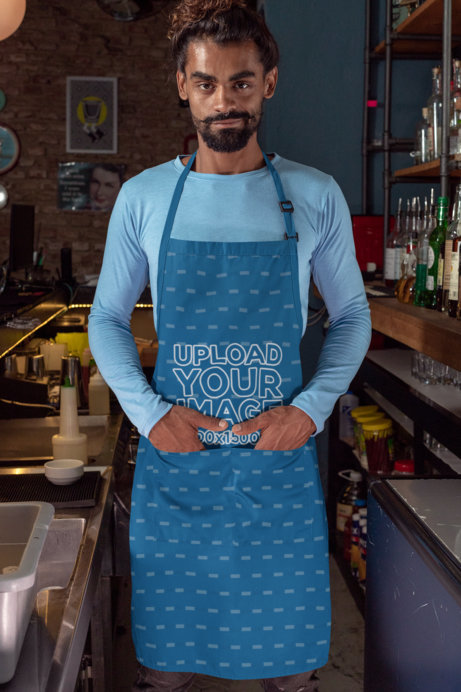 Placeit - Apron Mockup of a Bartender on a Drinks Bar