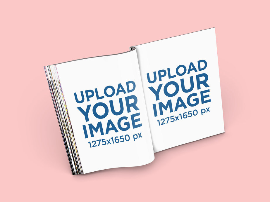 Placeit - Mockup of an Open Magazine Standing at a Color-Customizable ...