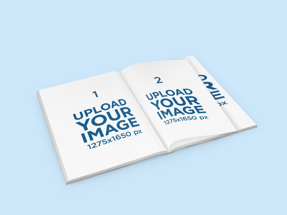 Placeit - Mockup of an Open Magazine with a Plain-Color Background
