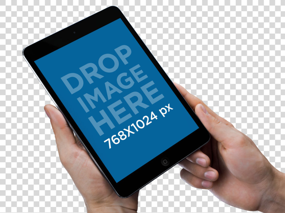 Placeit - Hands Holding a Black iPad Mockup Over a Transparent Background