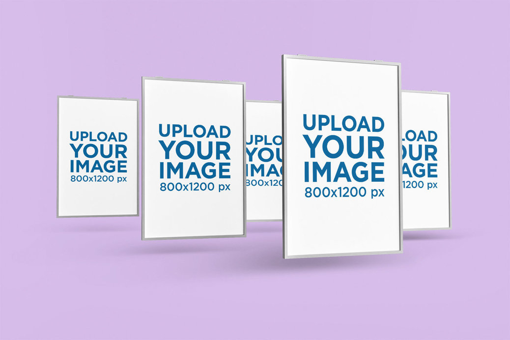 Placeit - Mockup of Five Posters Floating in a Minimalistic Scenario