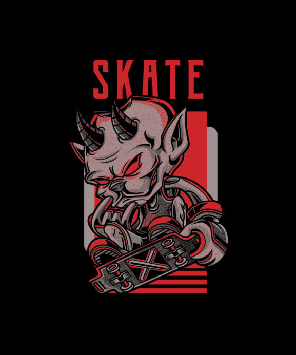 Placeit - T-Shirt Design Template Featuring a Devil Character Skating