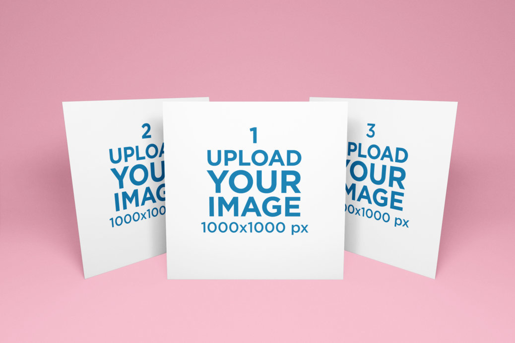 Placeit - Mockup of Three Square Flyers Standing in a Minimalist Scenario