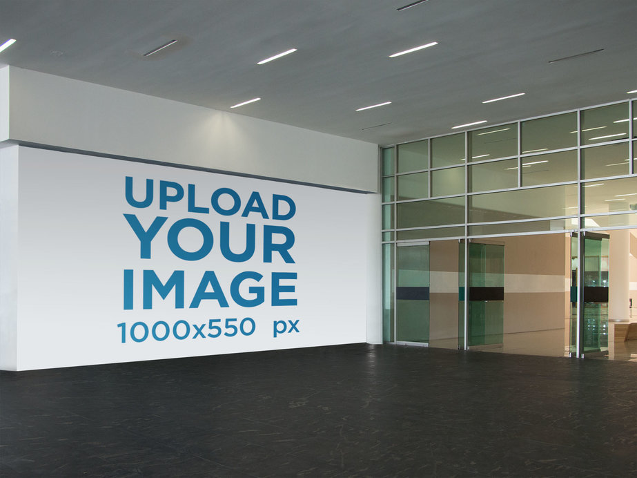 Placeit - Horizontal Wall Banner Mockup at a Mall Entrance