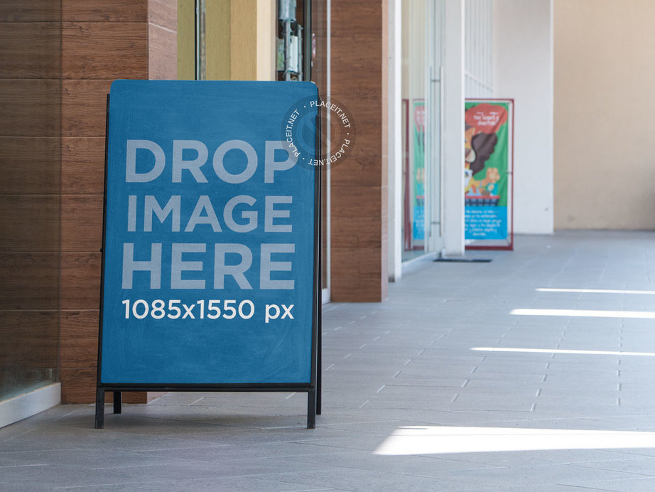 Placeit - Vertical Frame Banner Mockup Outside a Store