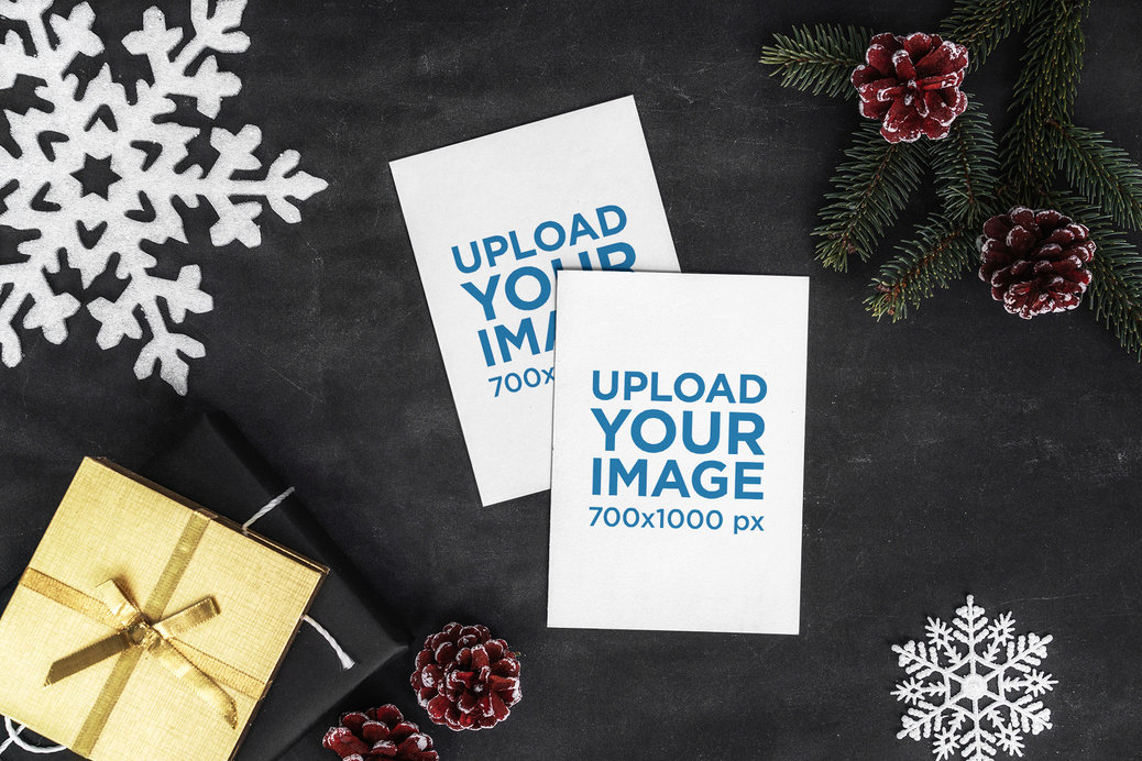 Placeit - Mockup of Two Postcards Set in a Christmas Scenery