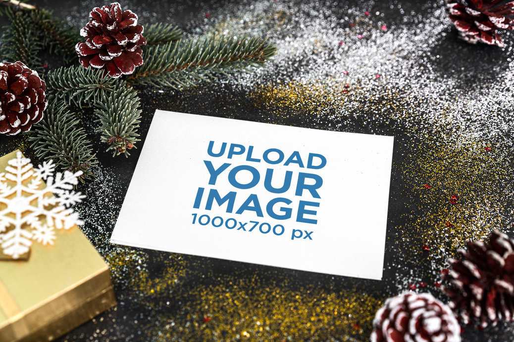 Placeit - Postcard Mockup Featuring Glittery Christmas Ornaments
