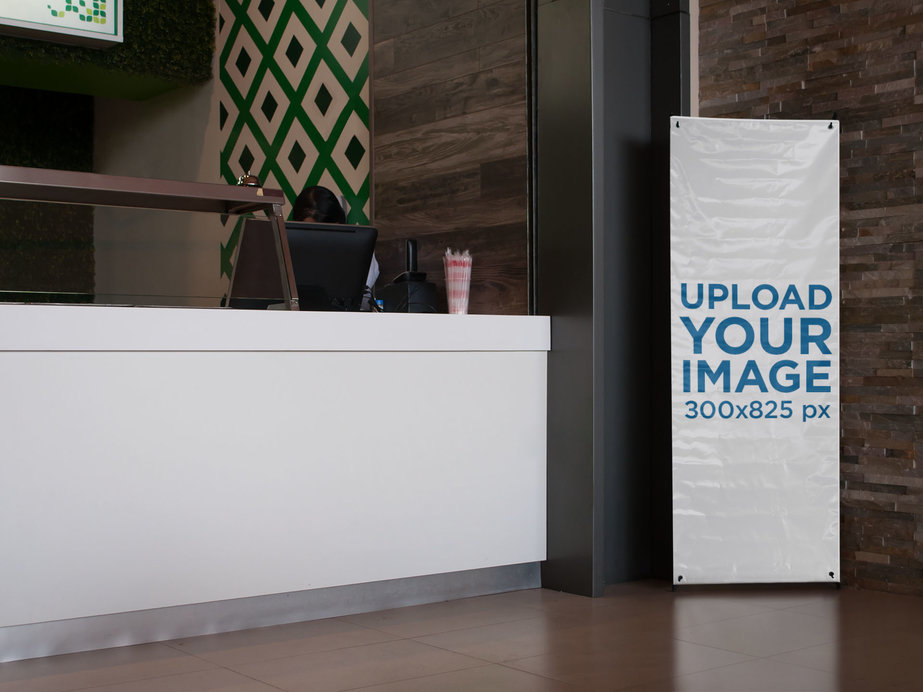 Placeit - Banner Mockup at a Food Court Restaurant