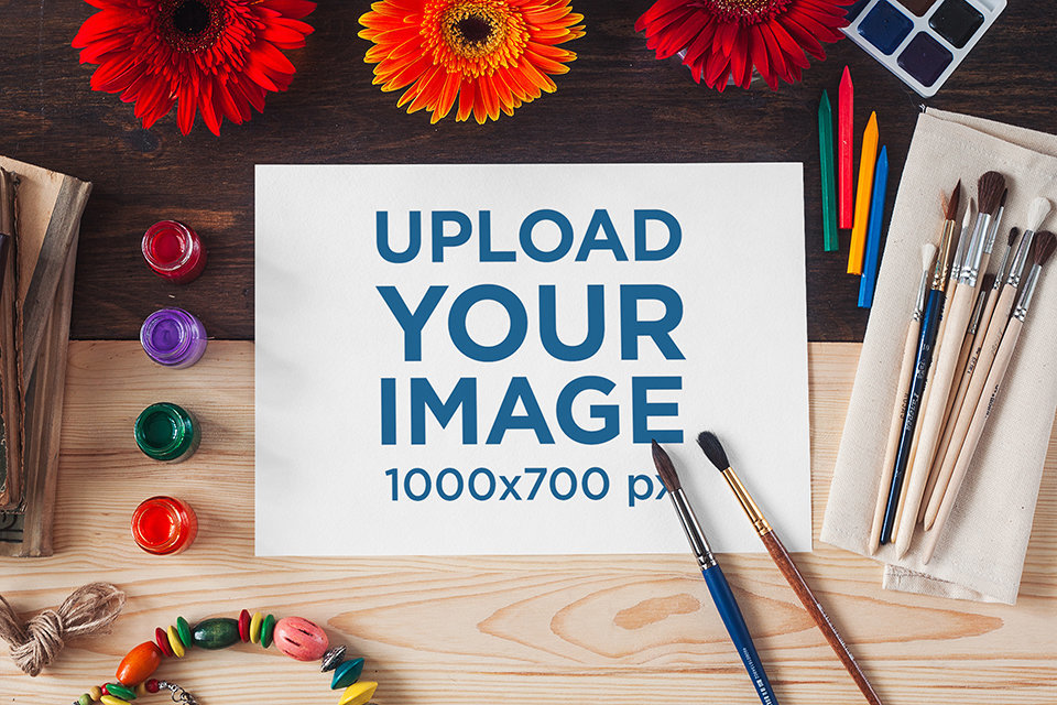 Placeit - Mockup of a Sketch Paper Surrounded by Watercolor Paint and ...