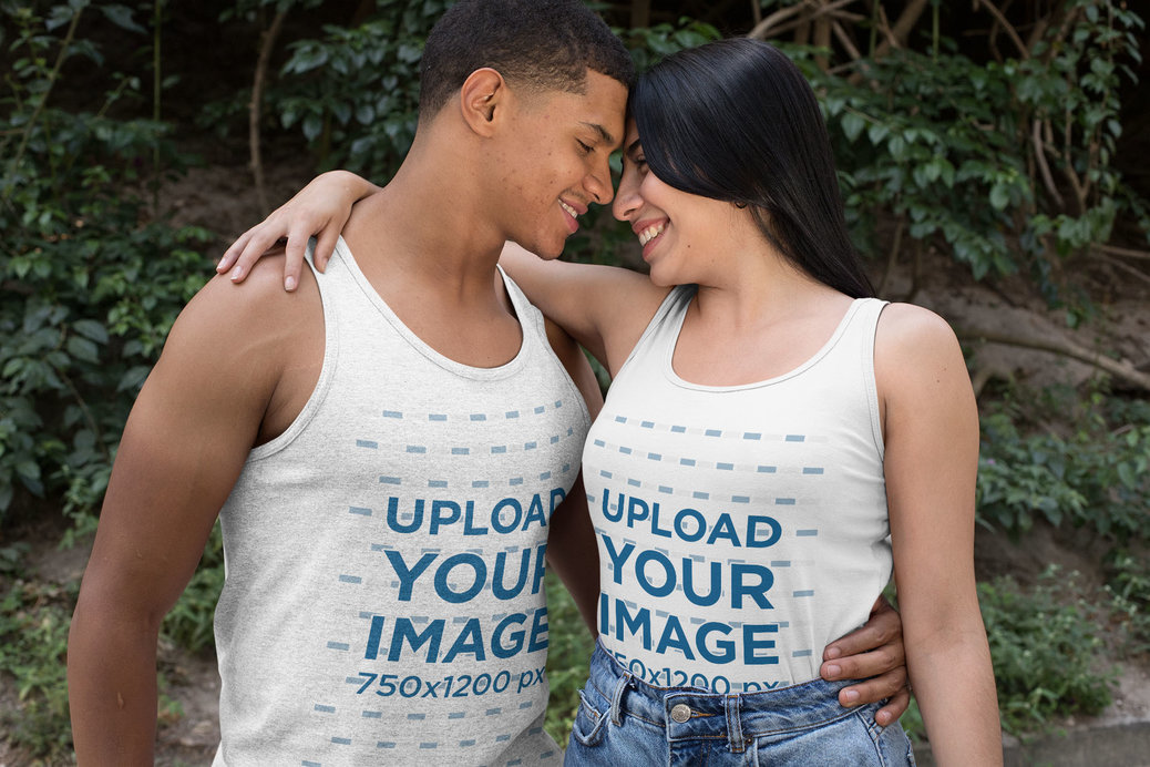 Placeit - Mockup of a Joyful Couple Wearing Tank Tops
