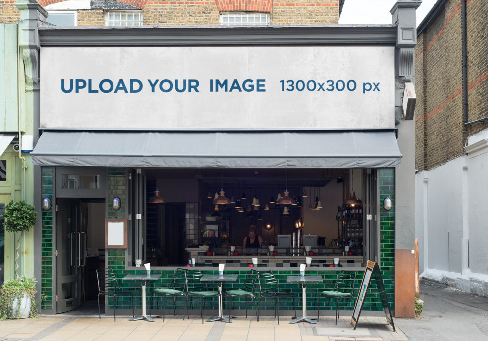 Placeit - Storefront Mockup Featuring Outdoor Tables