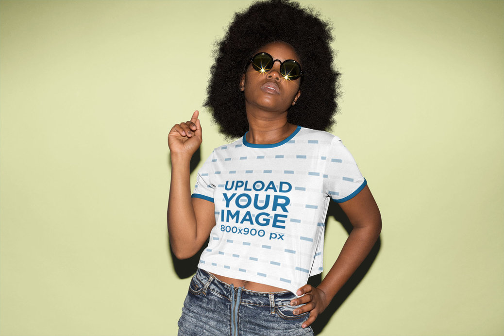 Placeit - Mockup of a Sassy Woman Wearing a Ringer Crop Top