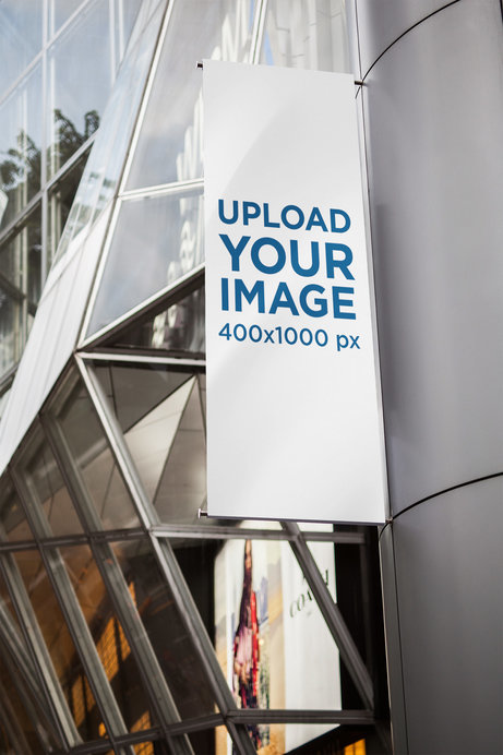 Placeit - Vertical Banner Sign Mockup Featuring a Metal Structure
