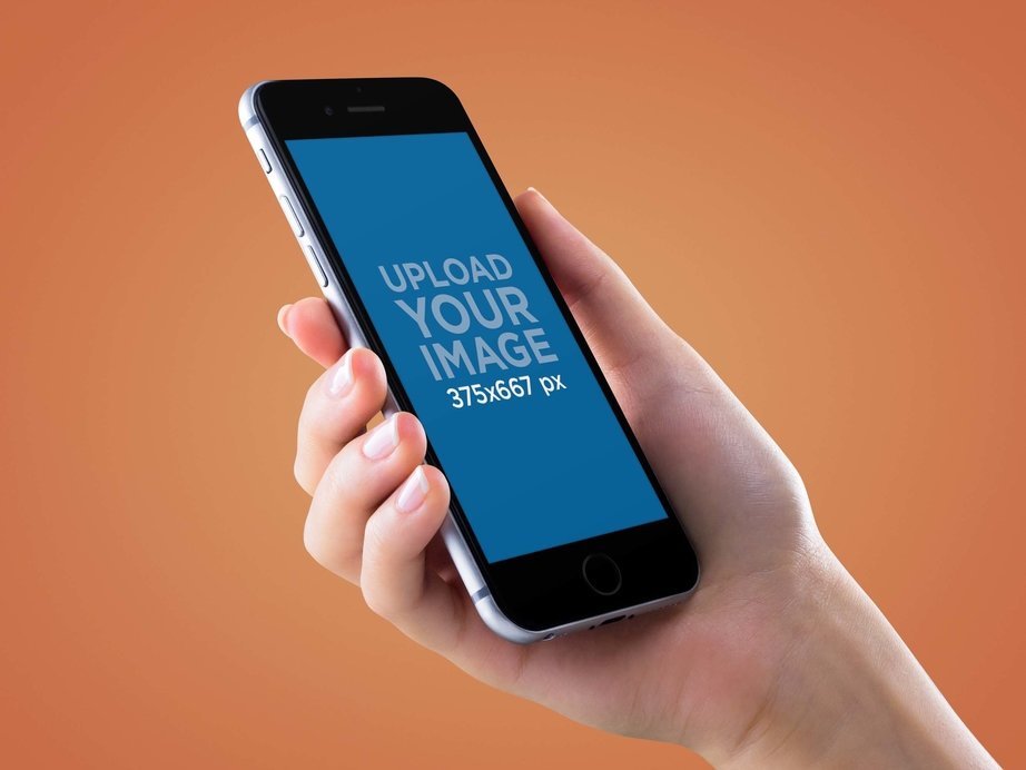 Placeit - Angled Vertical iPhone 6s Mockup Held in Hand by a Woman