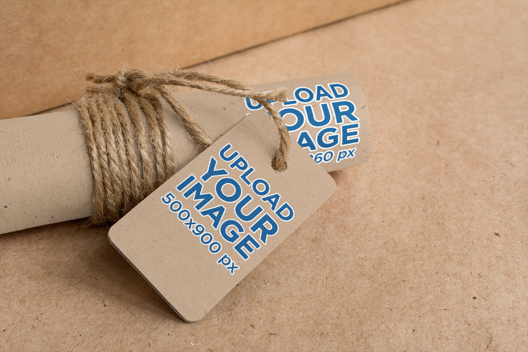 Placeit - Mockup of a Brand Tag Placed on a Craft Wrapping Paper Roll
