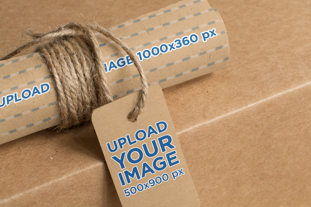 Placeit - Mockup of a Cardboard Label Tag Placed on a Kraft Paper Roll