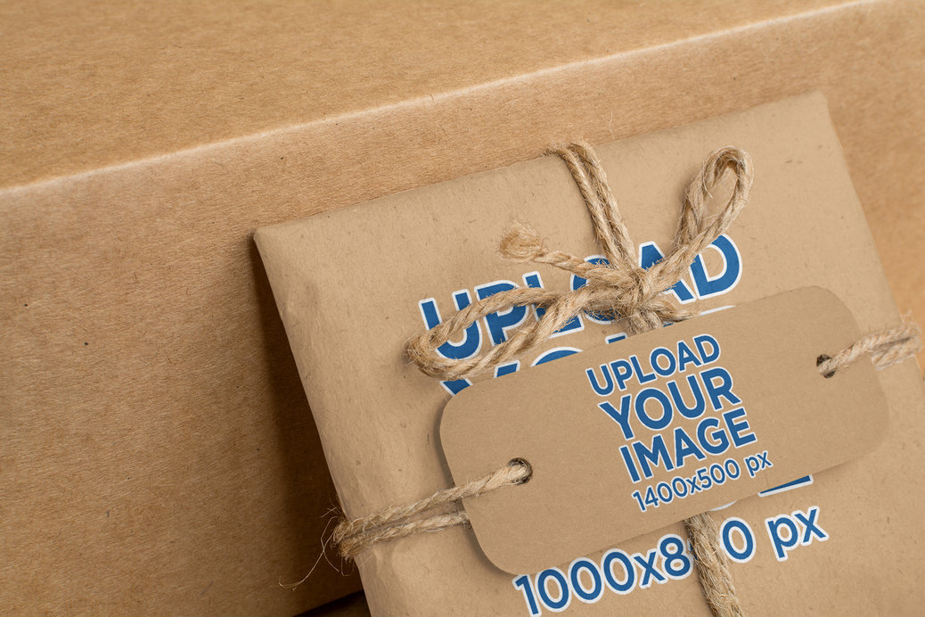 Placeit - Mockup of a Brand Tag Placed on a Craft-Paper Wrapped Package