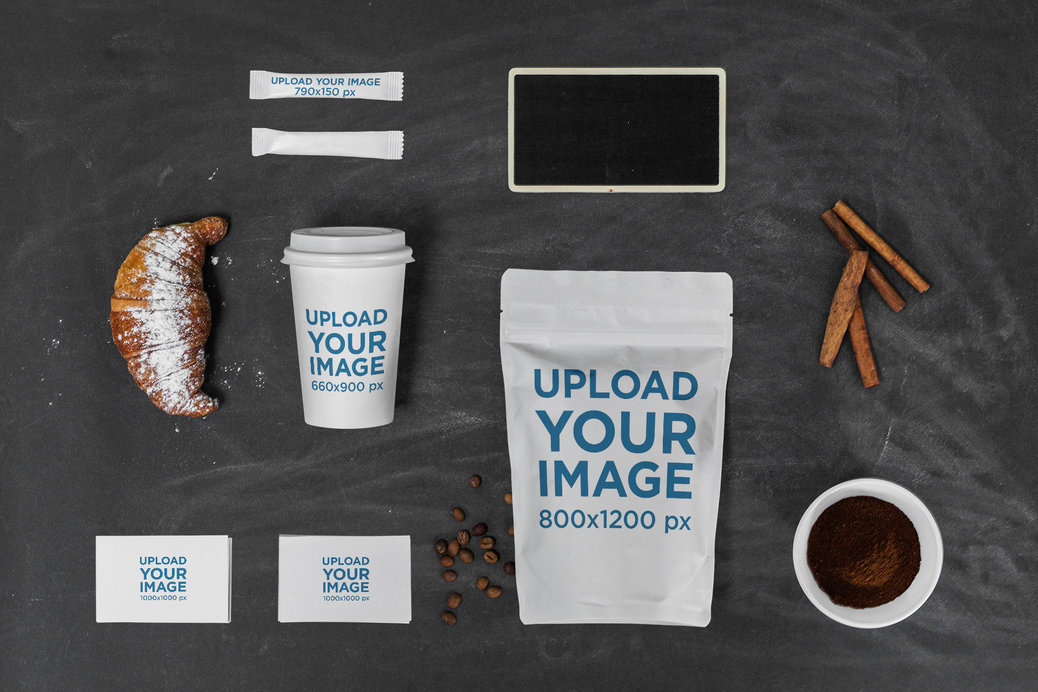 Placeit - Multiple-Product Mockup of a Coffee Cup and Two Sugar Packets ...