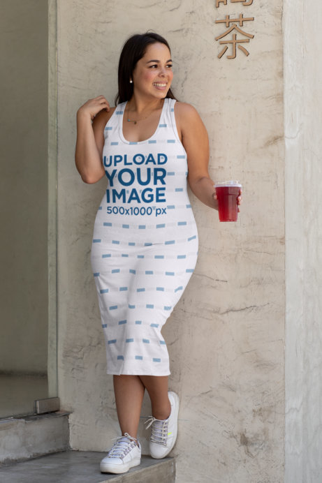 Placeit - Mockup of a Woman Wearing a Plus Size Racerback Dress