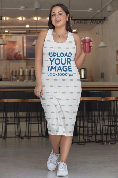 Placeit - Mockup of a Happy Woman Wearing a Plus Sized Racerback Dress