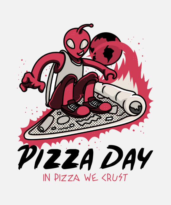 Placeit - T-Shirt Design Template Featuring an Alien Surfing on a Pizza ...